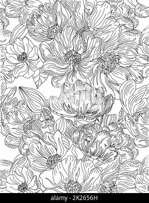 Line Drawing Flowers For Coloring Book idea Stock Photo - Alamy
