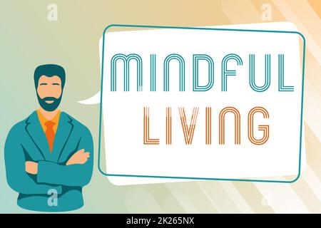 Inspiration showing sign Mindful Living. Business idea Fully aware and ...