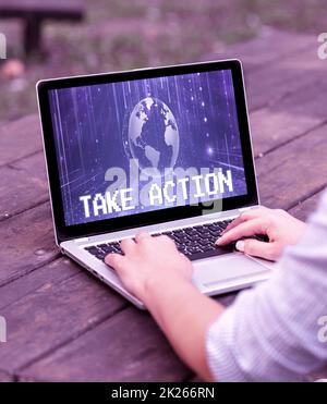 Text sign showing Take Action. Business concept advices someone to do ...