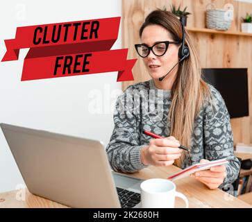 Text showing inspiration Clutter Free. Business concept Well organized ...