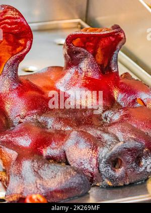 Thai Chinese street food pig face China Town Bangkok Thailand Stock ...