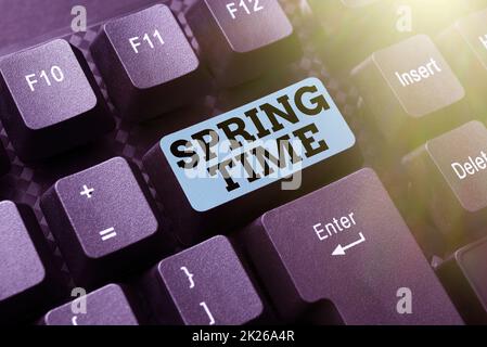 Hand writing sign Spring Time, Business concept temperate season of the ...