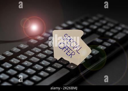 Hand writing sign Special Offer. Internet Concept Selling at a lower or ...