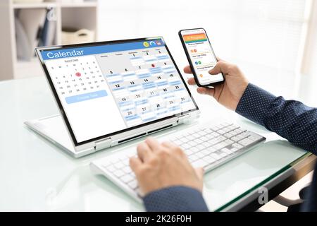 Digital Calendar Schedule Software In Office. Scrum Mobile Phone App ...