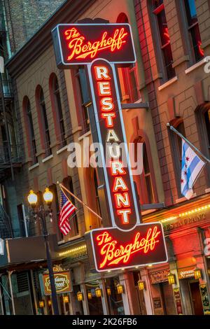 Neon sign outside the historic Berghoff, a German restaurant on West ...