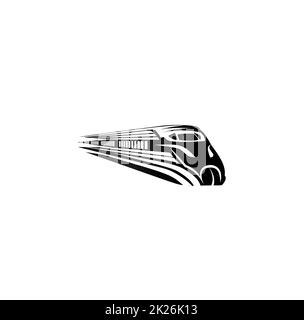 Isolated monochrome modern engraving style train logos set on white ...