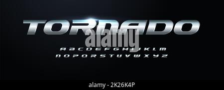 Speed alphabet. Bold italic letters with glossy steel metal gradient ...