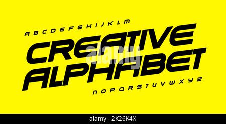 Wide alphabet letter font. Sport logo typography. Extended bold vector ...