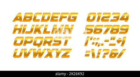 Premium bold letters and numbers set. Golden texture, yellow and orange ...