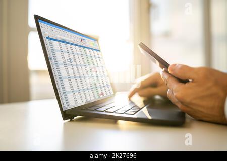 Computer Spreadsheet. Analyst Employee Working With Reports Stock Photo ...