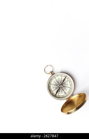 Golden compass on white background concept - direction, top view Stock ...