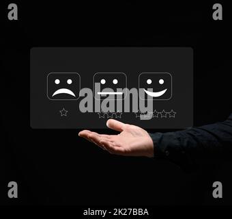 Customer reviews good smile and hand good sign, Businessman with ...