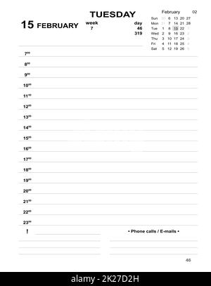 Daily planner for business. February 2022 diary. Calendar 2022 dated ...