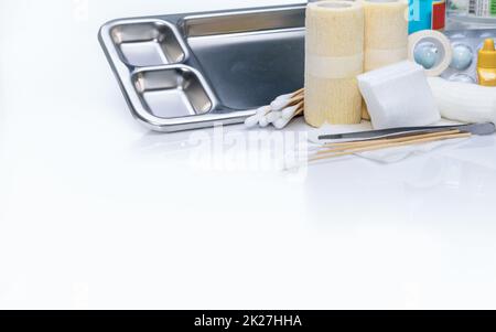 Wound care dressing set and stainless steel plate, forceps, cotton ...