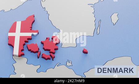 3d rendering of a Denmark map shape with flag. Black background Stock Photo - Alamy