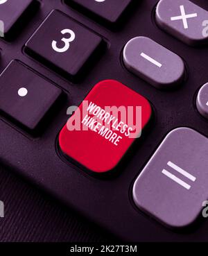 Hand writing sign Worry Less Hike More. Business overview Leisure ...