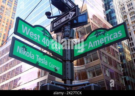 The Corner of Avenue of the Americas (6th avenue) and West 42nd street ...