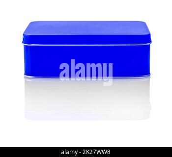 Closed Empty blue metal box close-up isolated on white background Stock ...