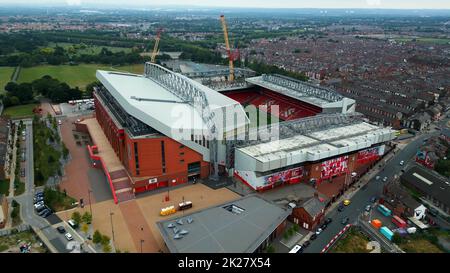 aerial view of Liverpool FC Anfield Stadium looking across Stanley Park ...