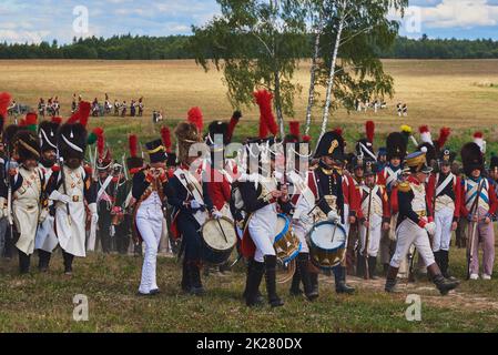 Reconstruction of the battle of 1812 on the Borodino field. People put ...