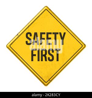 safety first traffic sign on bluesky Stock Photo - Alamy