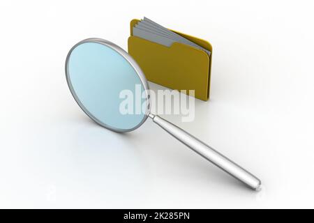 Magnifying glass with file folder Stock Photo - Alamy