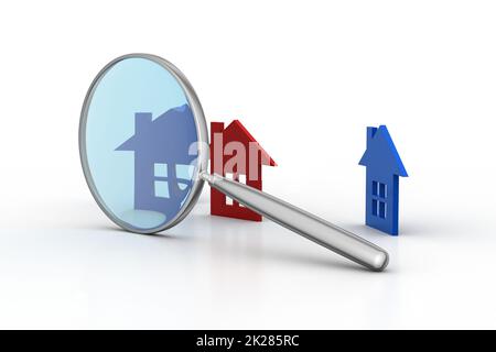 Magnifying glass with home sign Stock Photo - Alamy