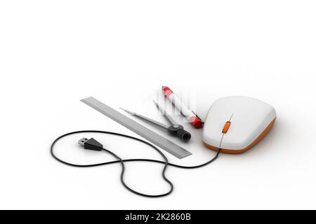 Computer mouse with scale and divider Stock Photo - Alamy
