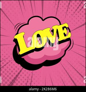 Comic zoom inscription LOVE on a colored background - Vector ...