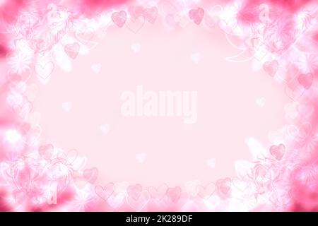 Abstract festive blur bright pink pastel background with white hearts ...