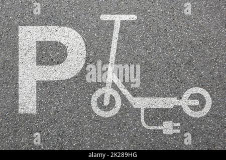 Parking lot sign electric scooter e-scooter road portrait format eco ...