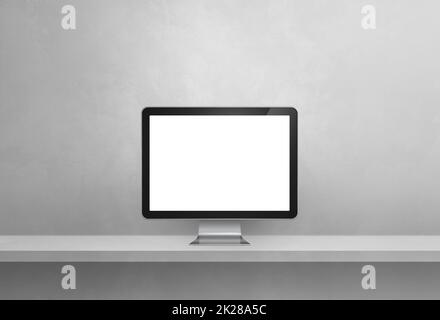 Computer pc - grey wall shelf background. 3D Illustration Stock Photo ...