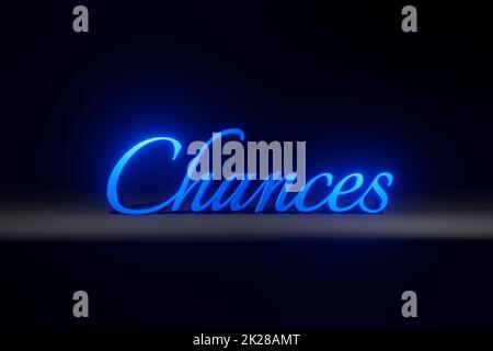 The word chances in blue metallic on a dark background, 3d rendering ...