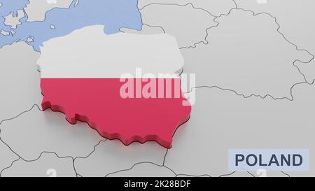 Poland map 3D illustration. 3D rendering image and part of a series ...