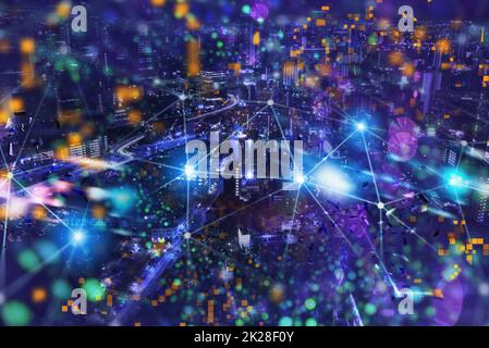 Fast internet connection in the city at night Stock Photo - Alamy