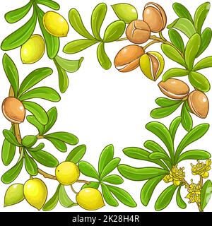 argan branches vector frame on white background Stock Photo - Alamy