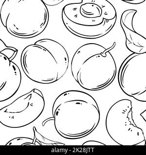 peach fruits vector pattern on white background Stock Photo - Alamy