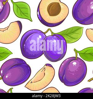 plum fruits vector pattern on white background Stock Photo - Alamy