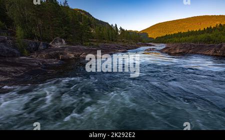 Norwegian summer landscape with Otra river Aust-Agder County, Norway ...