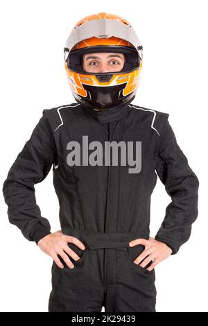 Racing driver with helmet Stock Photo - Alamy
