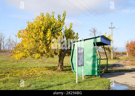 Bus stop in the village. The stopper next to the tree Stock Photo - Alamy
