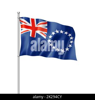 Cook Islands flag waving isolated on white transparent background Stock ...