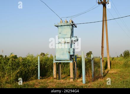 Transformers for voltage conversion. Power infrastructure. The old ...
