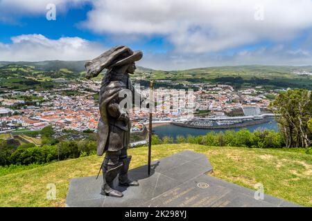 Statue of Afonso VI Second King of Portugal on Monte Brasil with a view ...