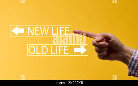 Hand pointing at inscription concept Stock Photo - Alamy