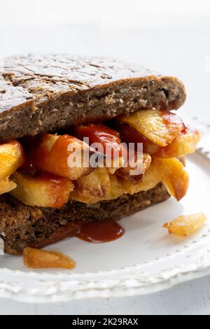 traditional british chip butty sandwich Stock Photo - Alamy