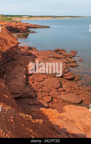 Red sandstone cliffs, Cavendish, Prince Edward Island National Park ...