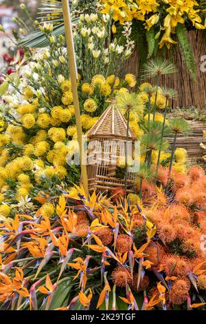 Beauty floristic decoration with colorful tropical flowers Stock Photo ...