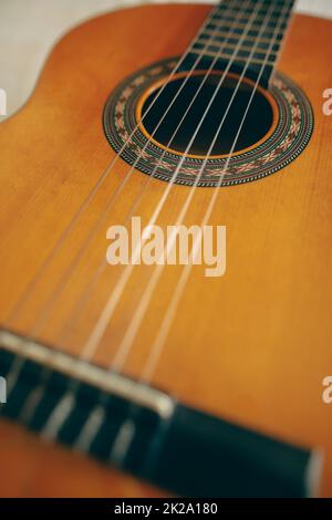 Wooden classical guitar, with plastic strings Stock Photo - Alamy