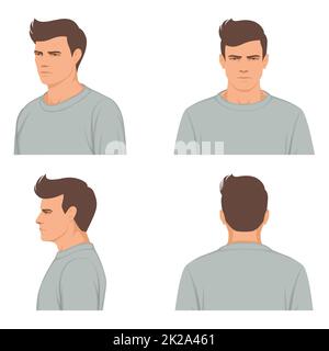 man, male face portrait, Front, profile, side view and back, vector ...